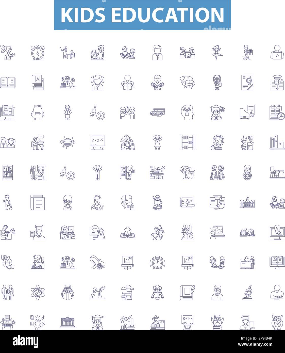 Kids education line icons, signs set. Childhood, Learning, Teaching, Growth, Developing ...