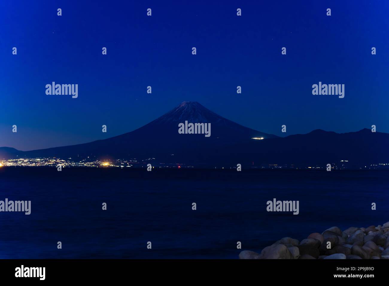 A sunset Mt.Fuji near Suruga coast in Shizuoka wide shot Stock Photo ...