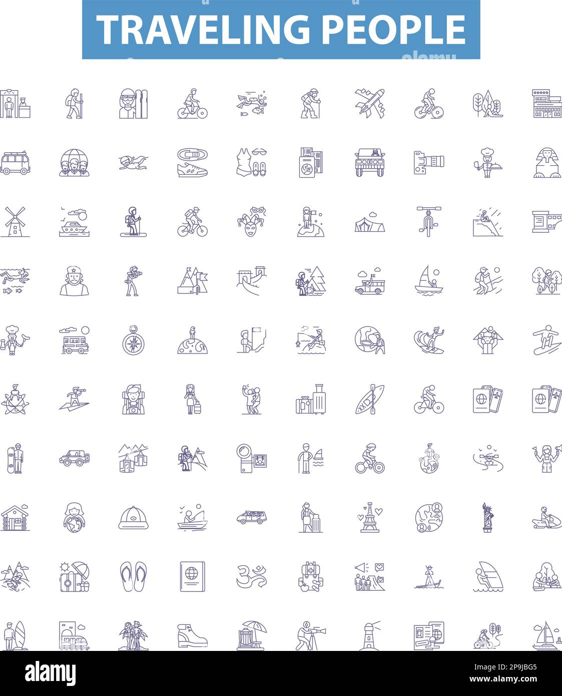Traveling people outline icons collection. Travellers, Voyagers ...