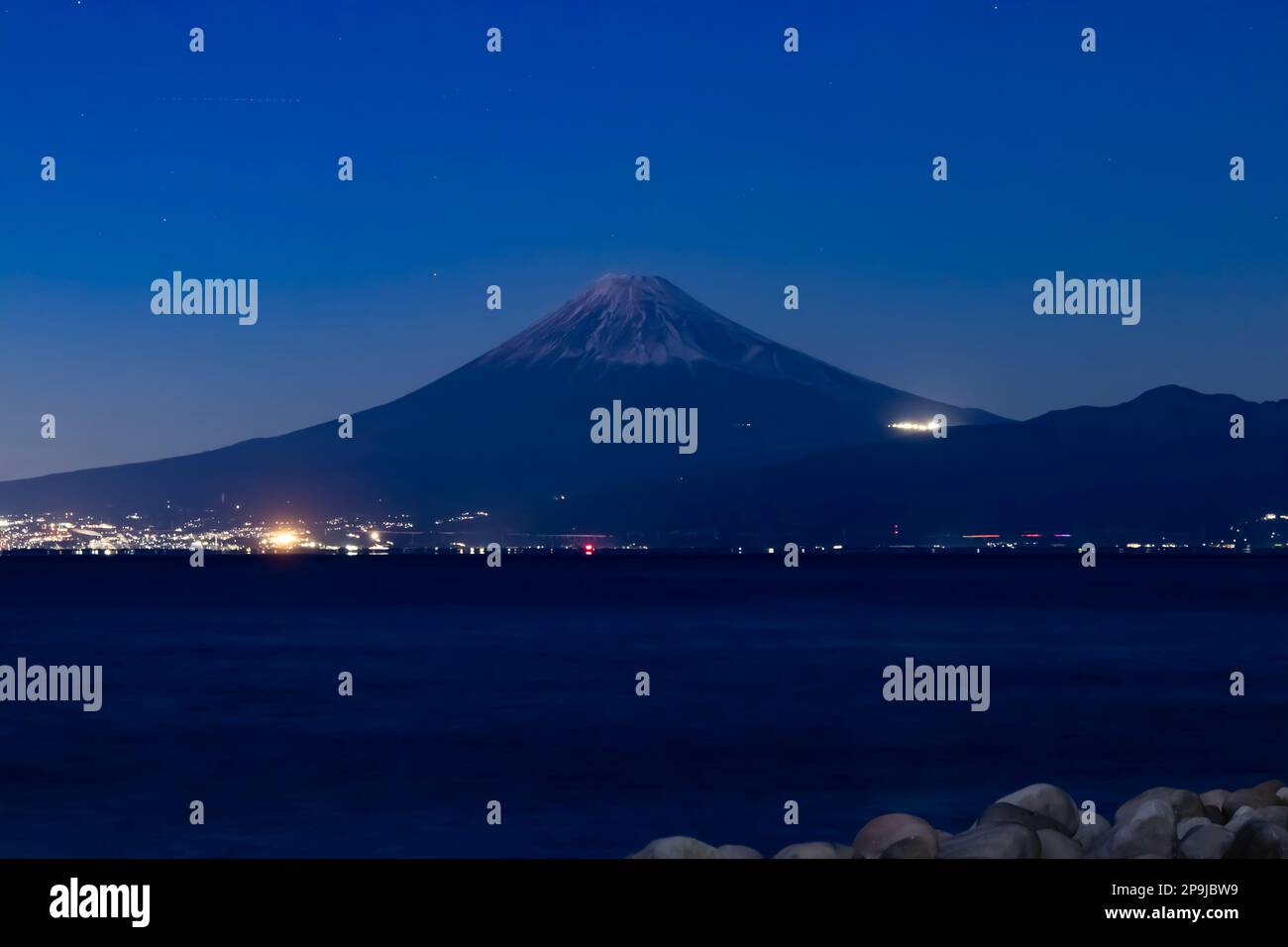 A sunset Mt.Fuji near Suruga coast in Shizuoka wide shot Stock Photo ...