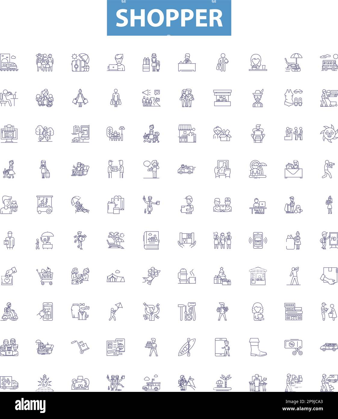 Shopper line icons, signs set. Shopper, Buyer, Consumer, Shopper lifter ...