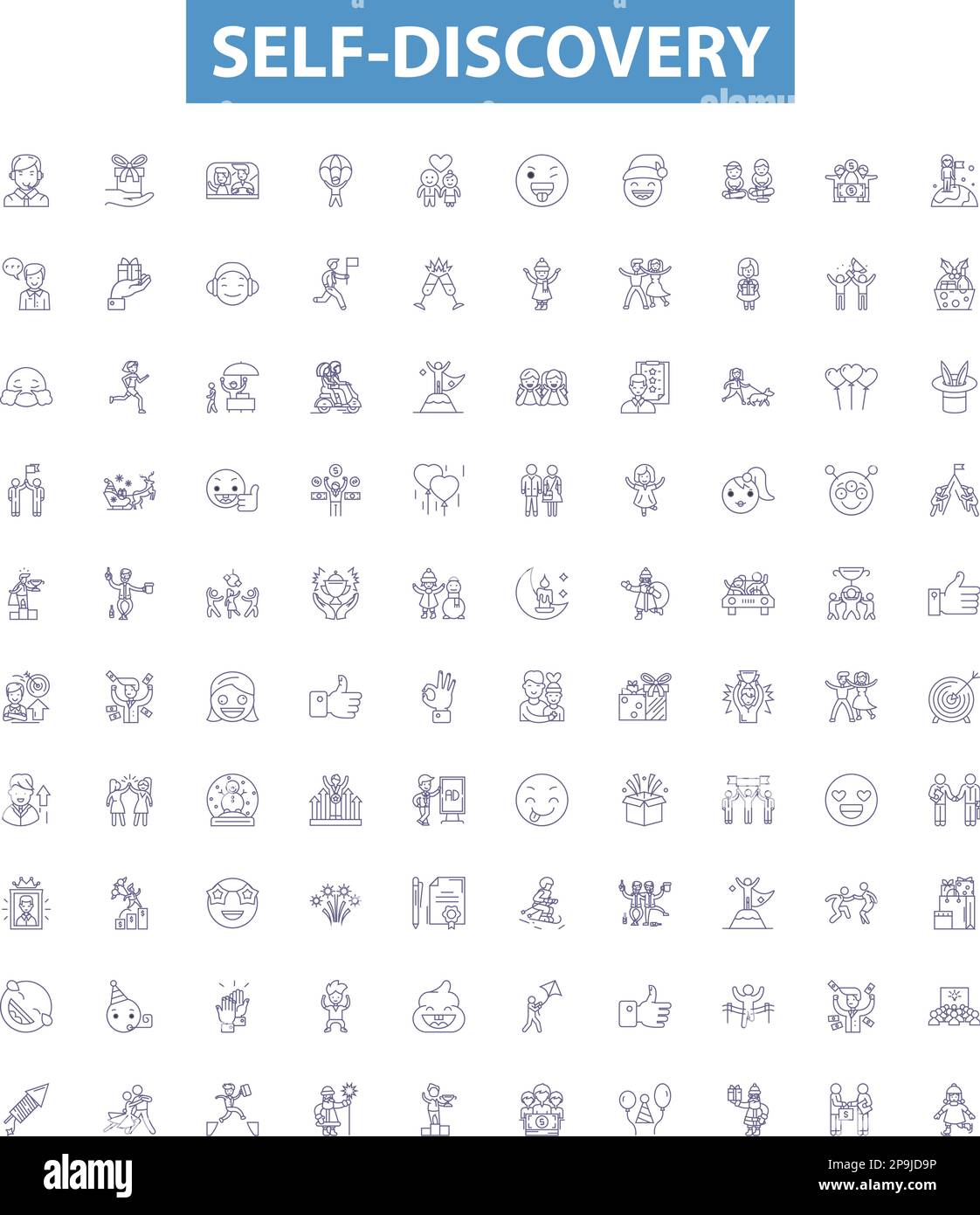 Self-discovery line icons, signs set. Exploration, Introspection ... Self-discovery line icons, signs set. Exploration, Introspection ...