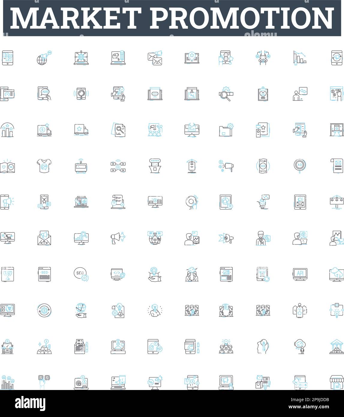 Market promotion vector line icons set. Marketing, Promotion ...