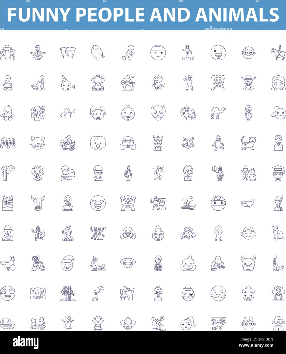 Funny people and animals line icons, signs set. Humorous, Comical ...