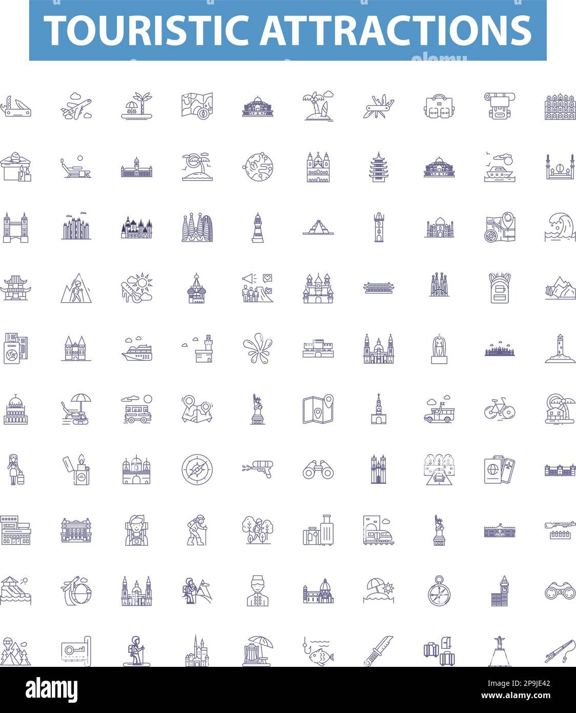 Touristic attractions line icons, signs set. Attractions, Tourism ...