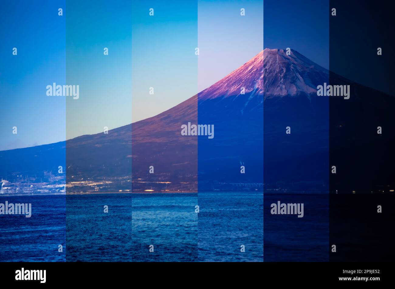 A sliced photography of sunset Mt.Fuji near Suruga coast in Shizuoka ...