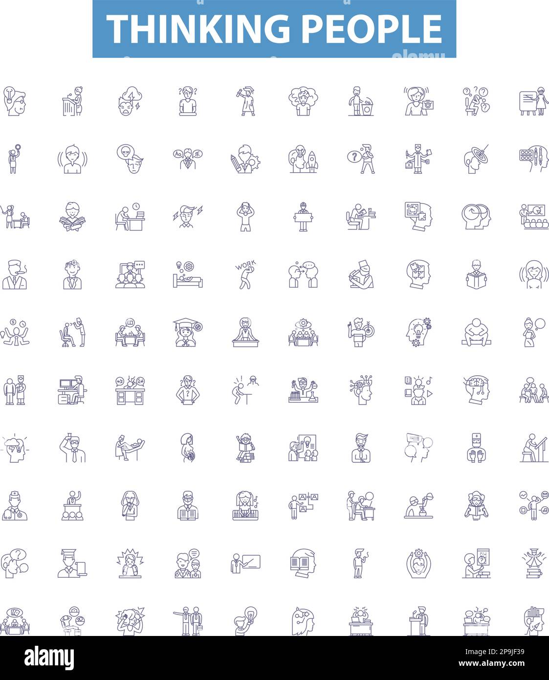 Thinking people line icons, signs set. Thinkers, Intellects ...