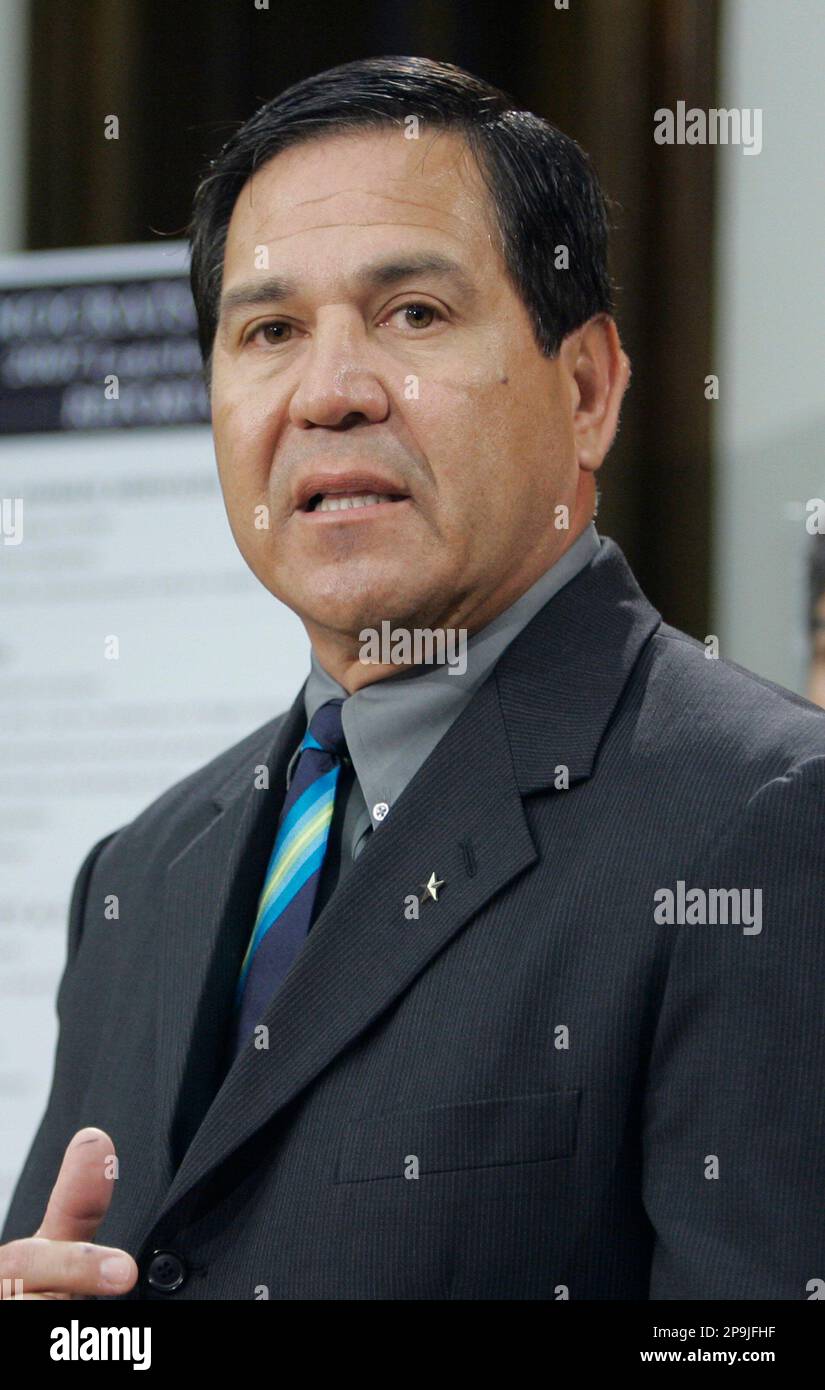 Rep. Ismael "Kino" Flores, D-Mission is shown during a news conference ...