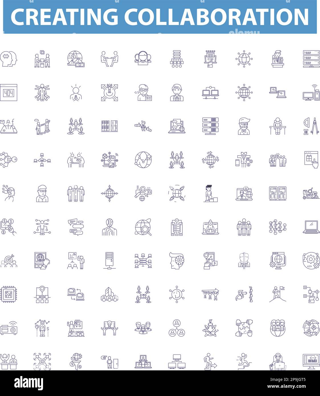 Creating Collaboration Line Icons Signs Set Cooperating Uniting
