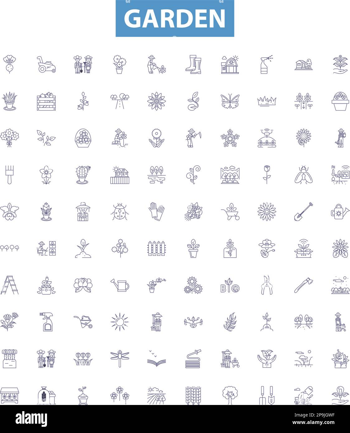 Garden line icons, signs set. Yard, Vegetable, Lawn, Greenery, Trees ...