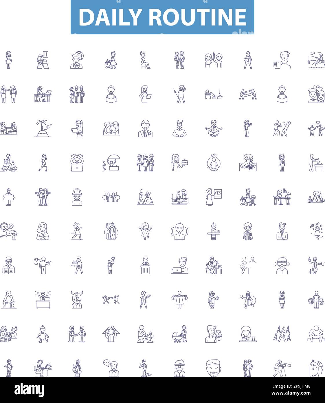 Daily routine line icons, signs set. Wake, Eat, Work, Study, Exercise ... Daily routine line icons, signs set. Wake, Eat, Work, Study, Exercise ...