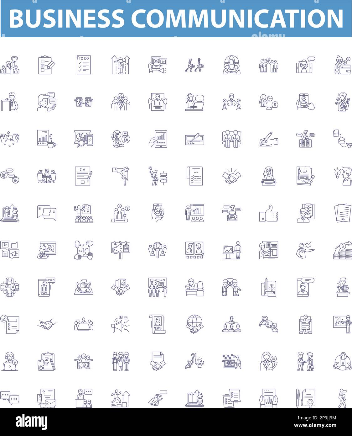 Business Communication Line Icons Signs Set Networking Strategies Negotiation Reports