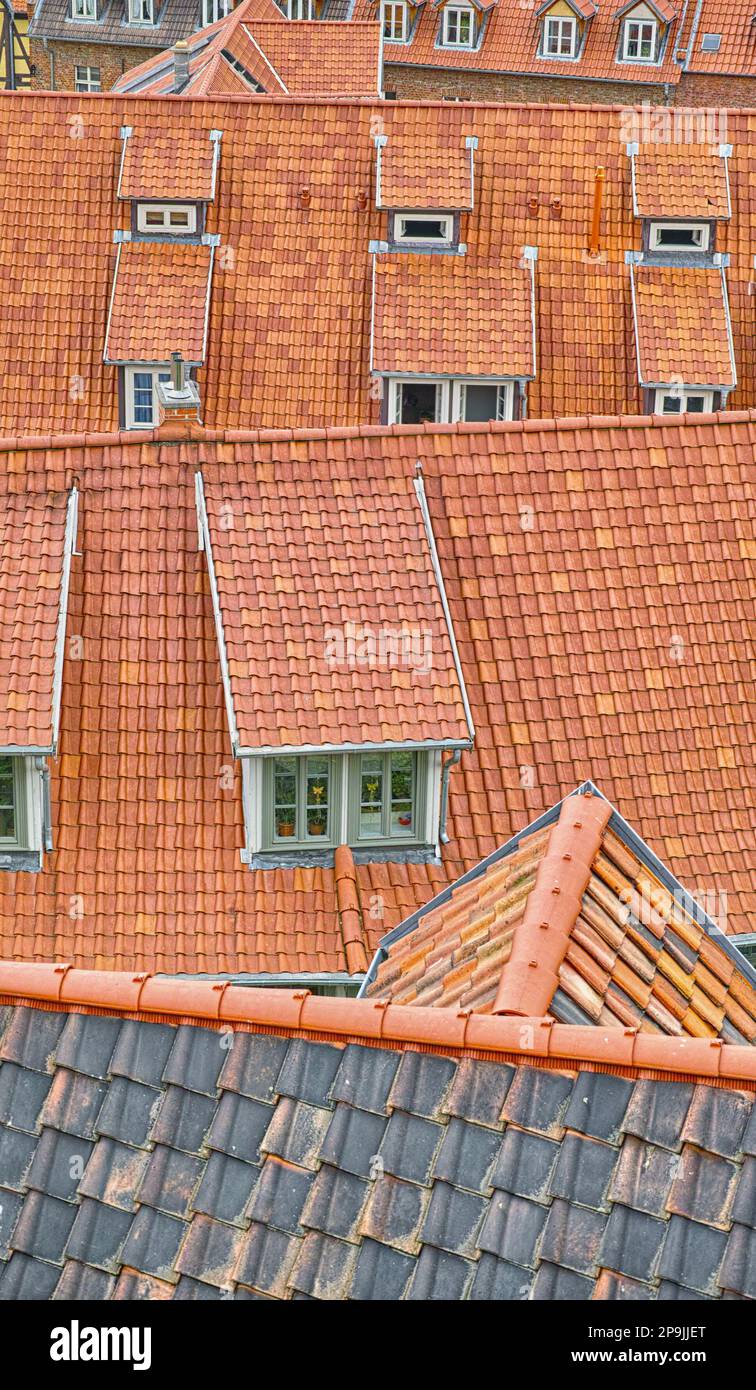 German village rooftops. Rooftops of old buildings in former East ...