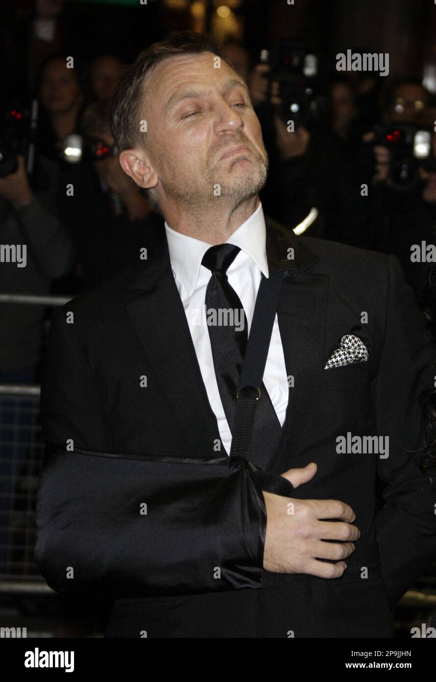 British actor Daniel Craig reacts as he arrives for the Story Of James ...