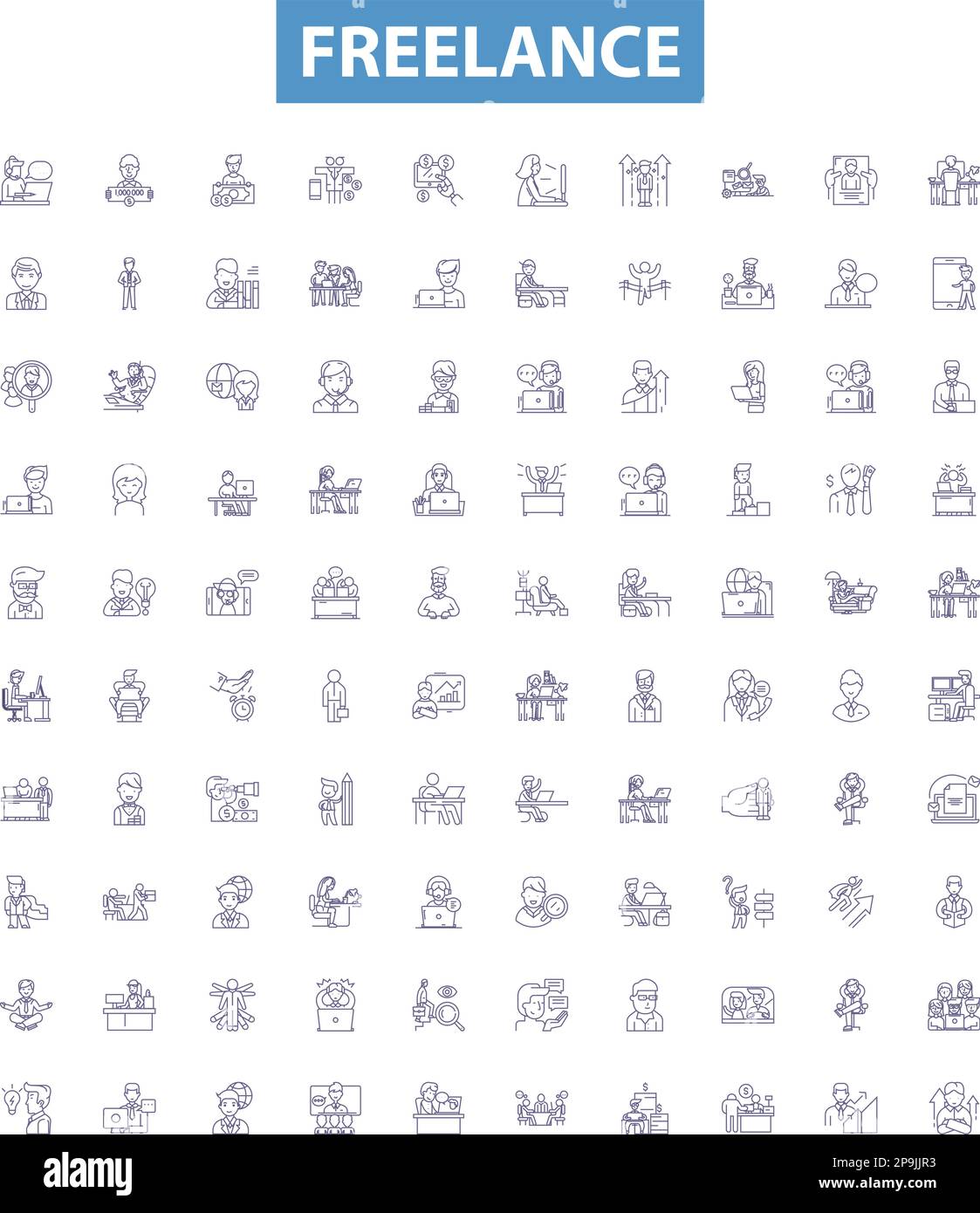 Freelance line icons, signs set. Freelancer, Contractor, Outsourcing ...