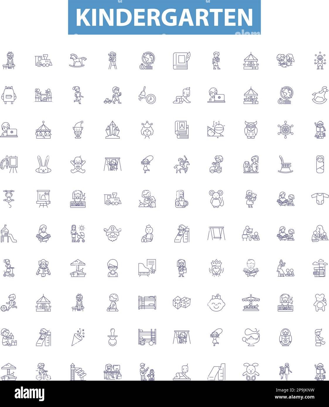 Kindergarten line icons, signs set. Preschool, Nursery, Early ...