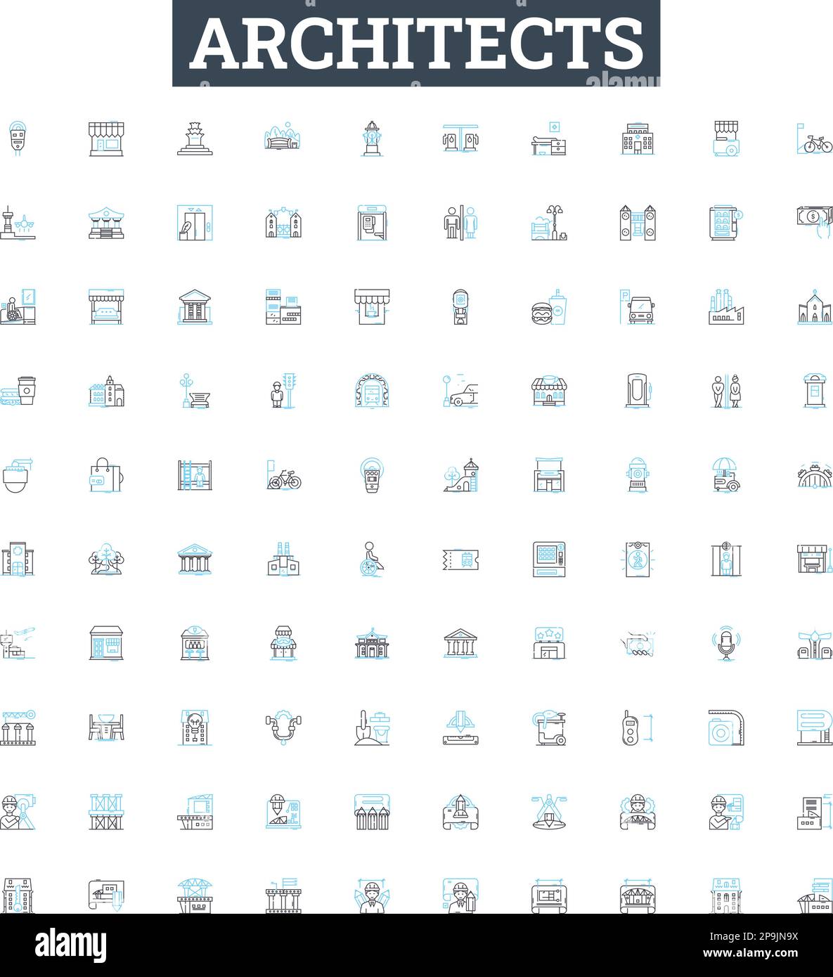 Architects vector line icons set. Design, Creativity, Vision, Blueprint, Structure, Planning ...