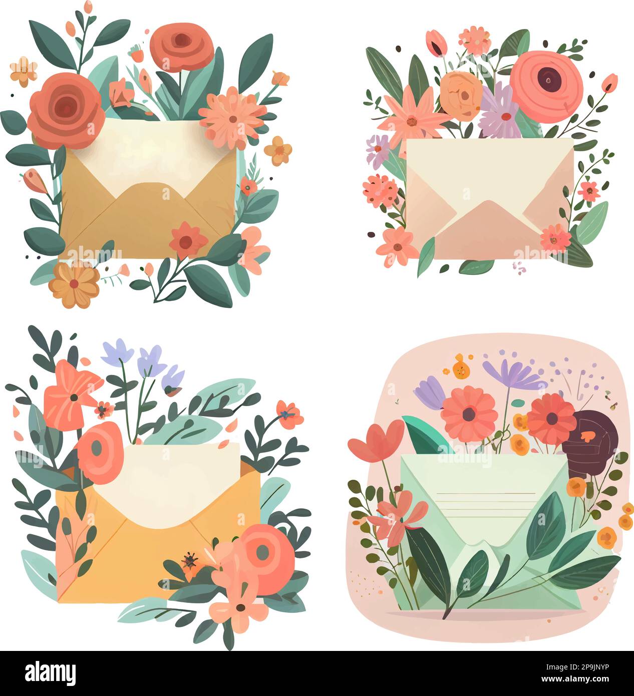 set vector illustrtion of flower in pack box mail isolated Stock Vector ...