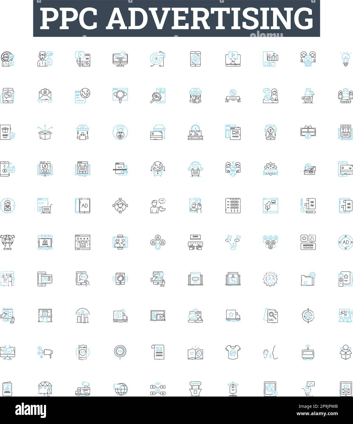PPC advertising vector line icons set. Pay-per-click, Advertising, PPC ... PPC advertising vector line icons set. Pay-per-click, Advertising, PPC ...