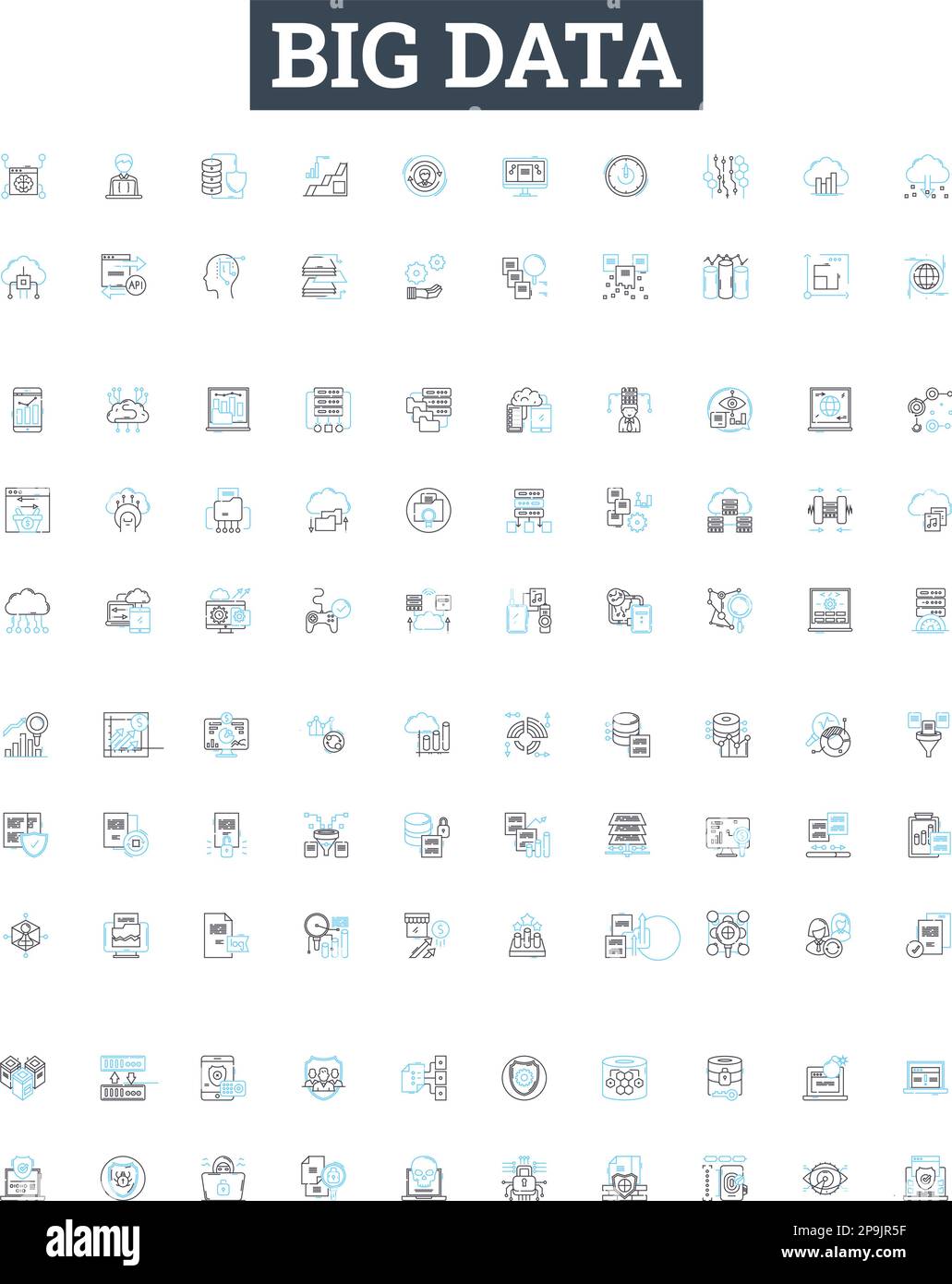 Big Data Vector Line Icons Set Hadoop Analytics Mining Machine Learning Storage