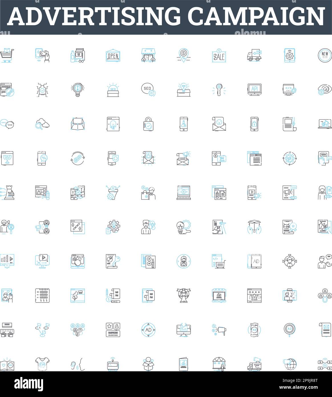 Advertising campaign vector line icons set. Ads, Campaign, Advertising ...