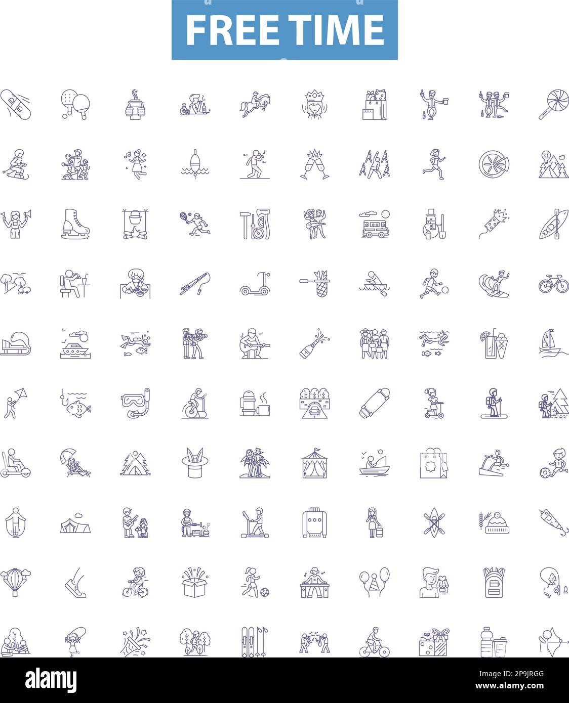 Free time line icons, signs set. Leisure, Idleness, Relaxation ...