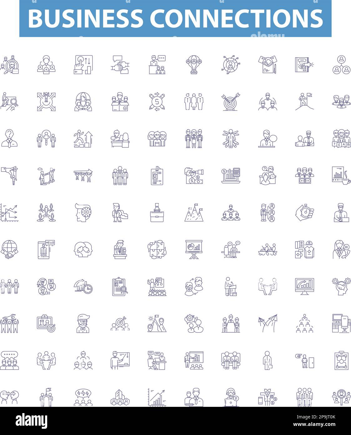 Business connections line icons, signs set. Networking, Linkages, Partnerships, Alliances ...