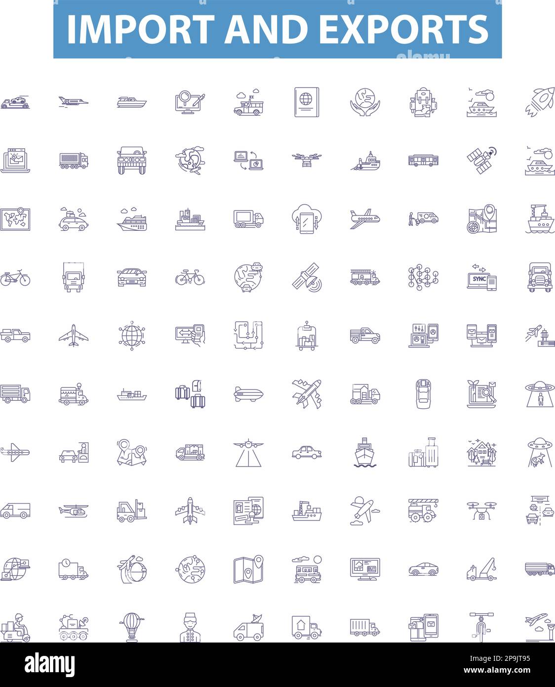 Import and exports line icons, signs set. import, export, trade, global, market, logistics ...
