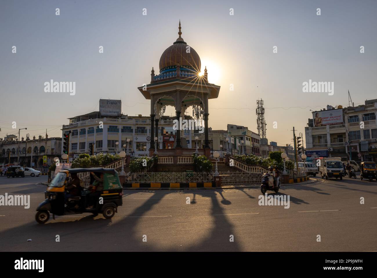 City Traffic view of the busy K R Circle (Rotary) at Devaraj Urs Road ...