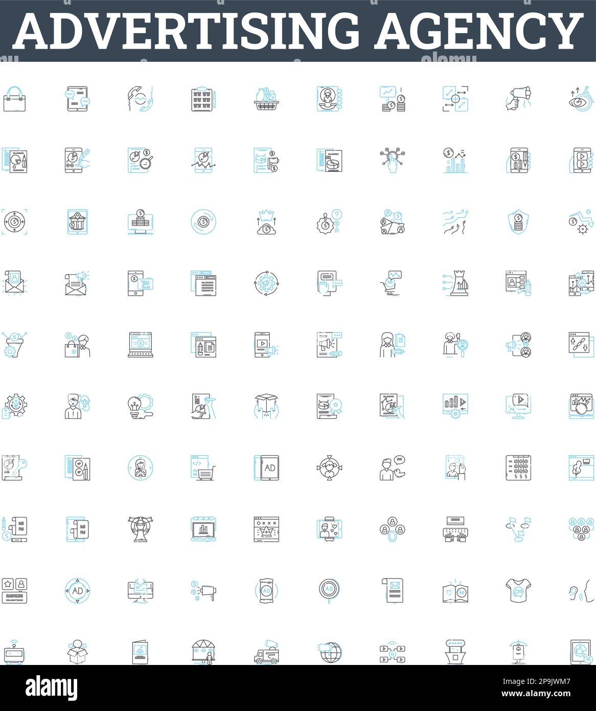 Advertising agency vector line icons set. Agency, Advertising ...