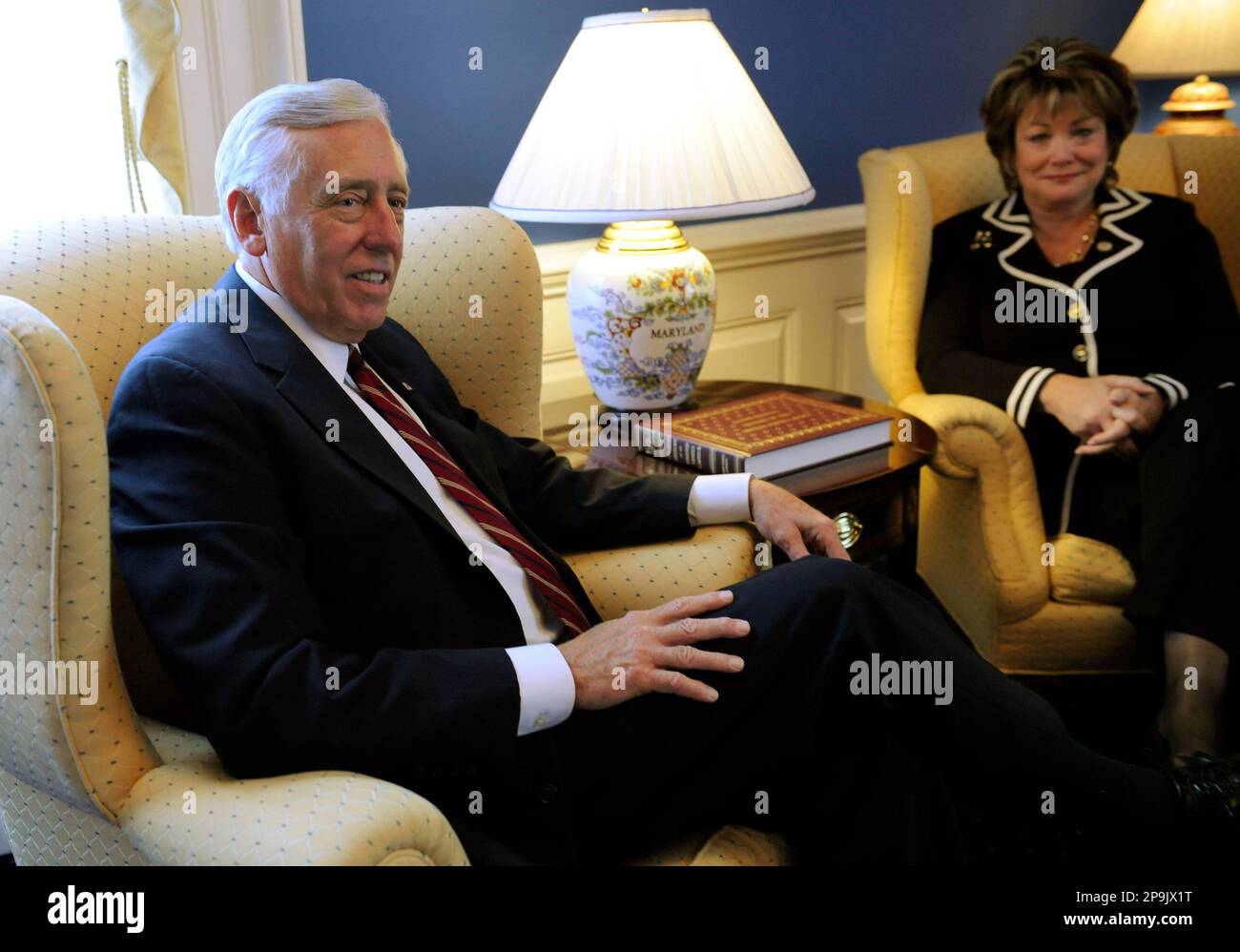 House Majority Leader Steny Hoyer, D-Md., left, in his office with Rep ...