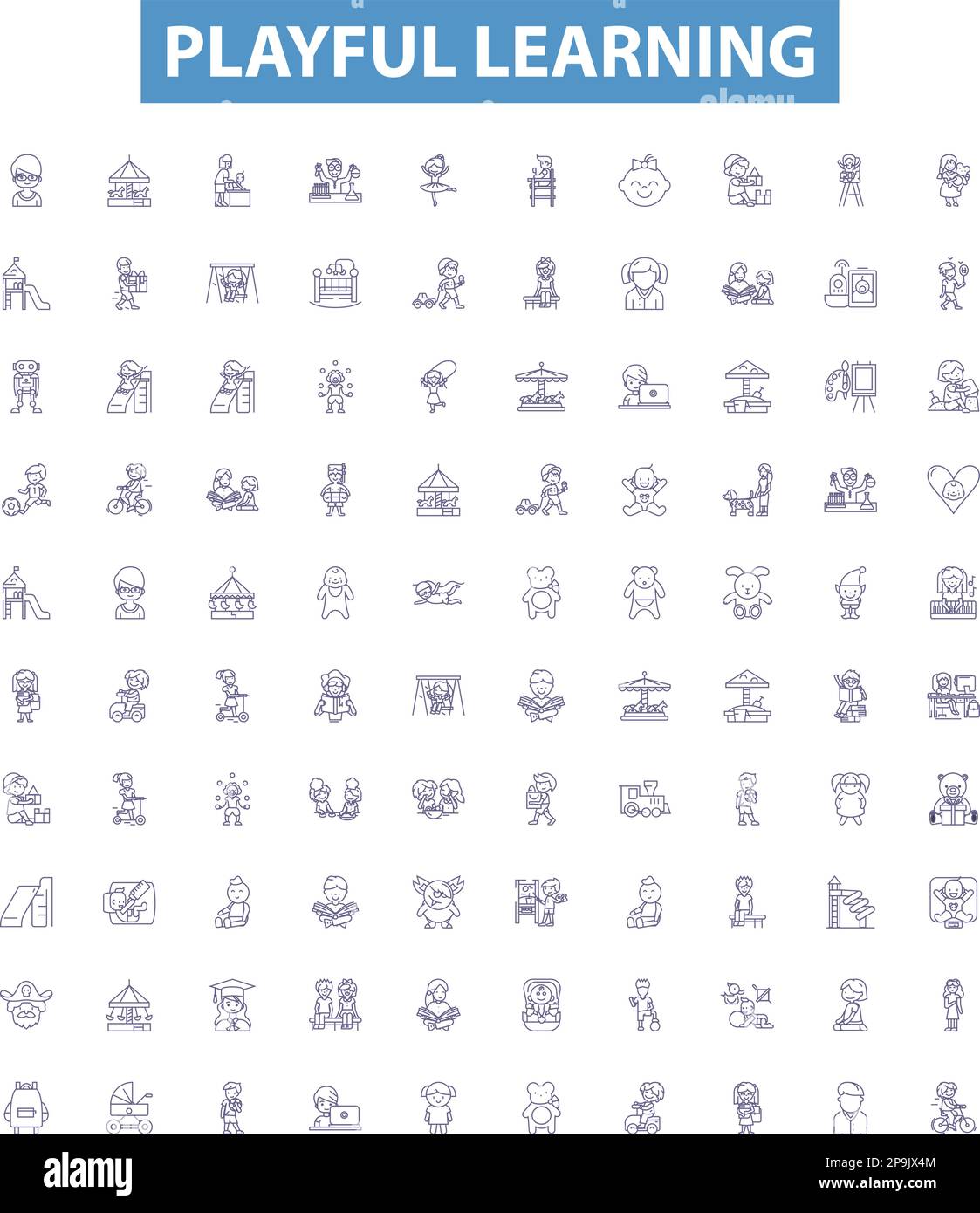 Playful learning line icons, signs set. Frolicking, Entertaining ...