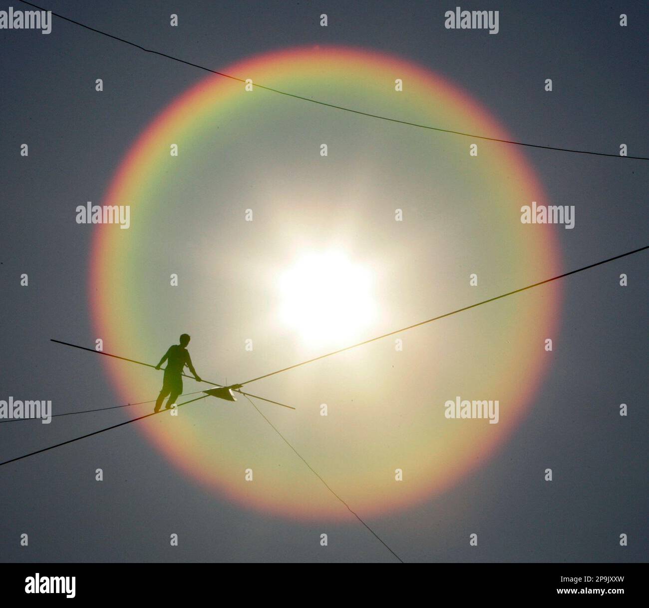 South Korean Kwon Won-tae walks a high wire during the World High Wire ...