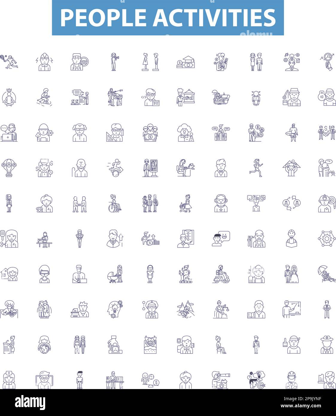 People activities line icons, signs set. Playing, Working, Socializing ...