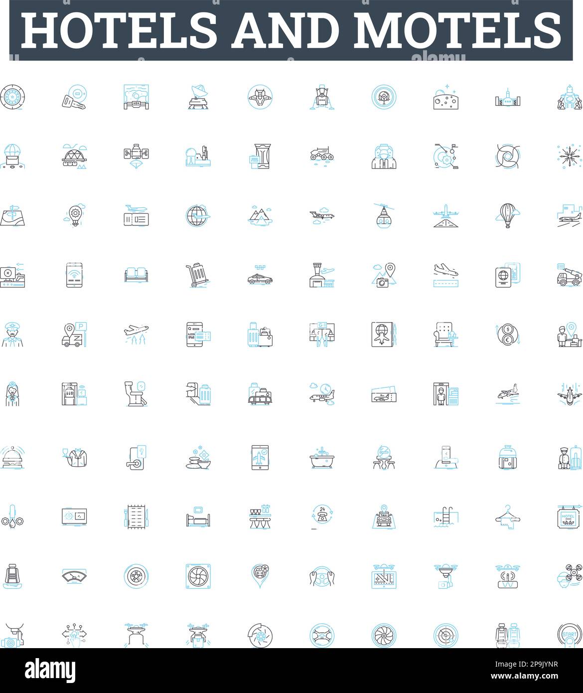 hotels and motels vector line icons set. Lodgings, Accommodations, Inns ...