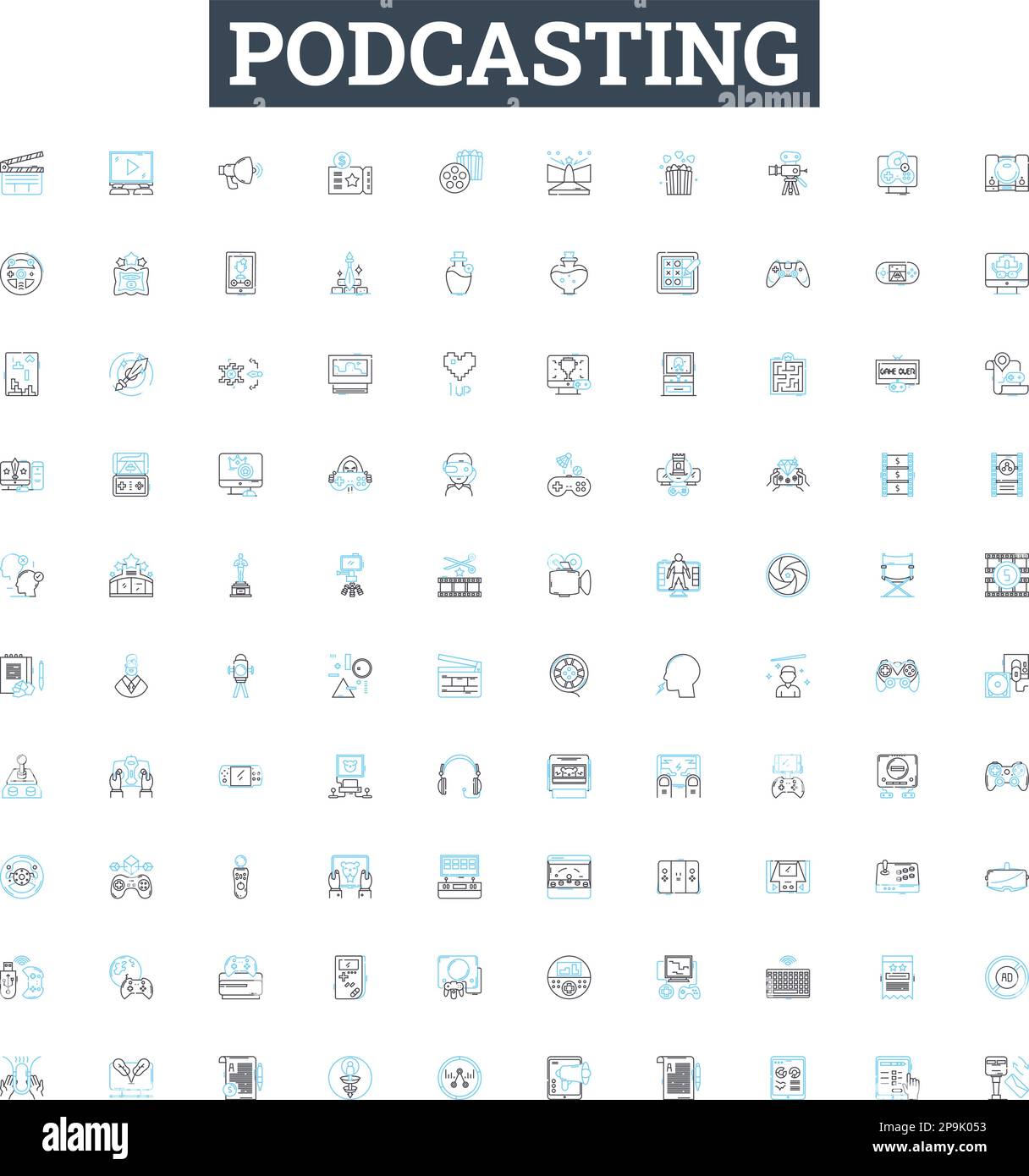 Podcasting vector line icons set. Streaming, Recording, Producing ...