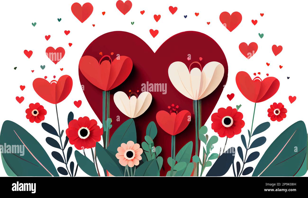 vector illustration of frame background with heart spring concept Stock ...