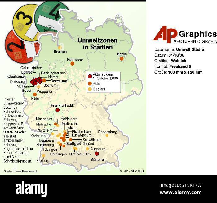 GRA106 GRAFIK UMWELT STAEDTE - Deutschlandkarte mit den Staedten, die ...