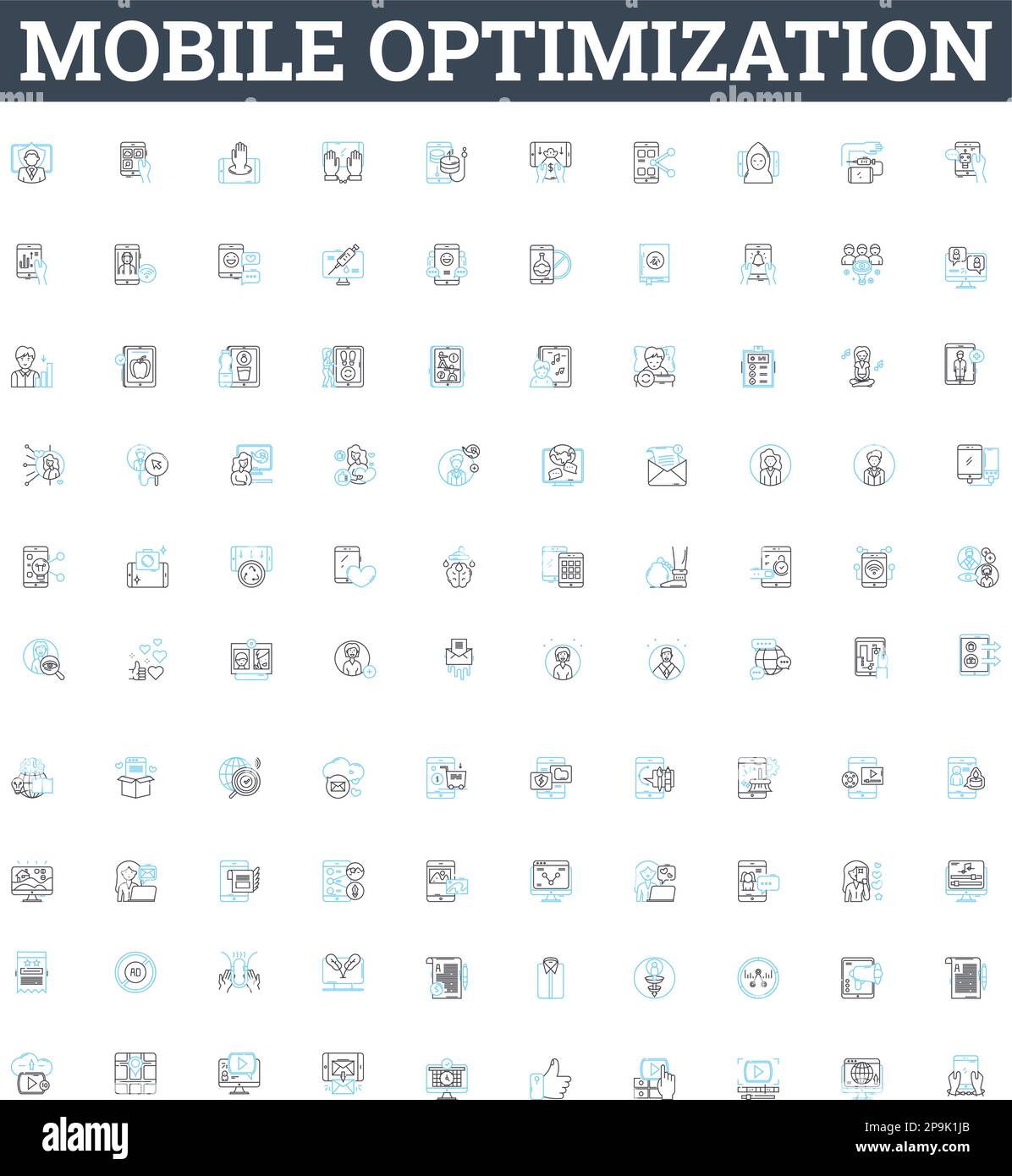 Mobile optimization vector line icons set. Mobile, optimization ... Mobile optimization vector line icons set. Mobile, optimization ...