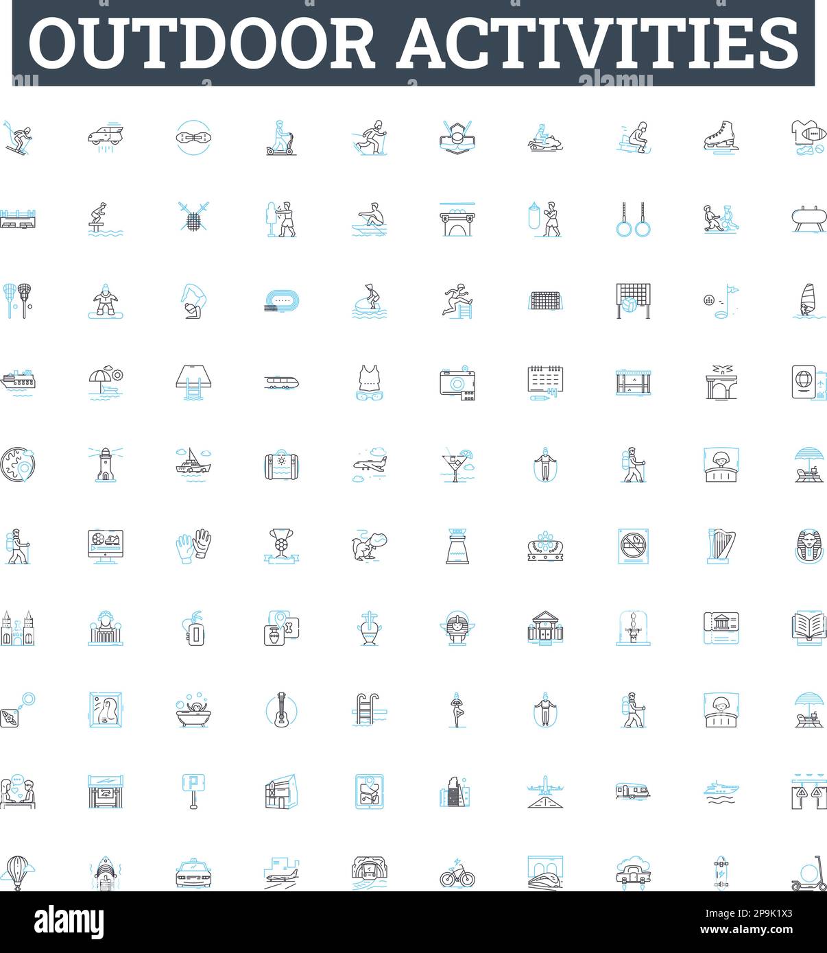 Outdoor activities vector line icons set. Hiking, Camping, Kayaking ...