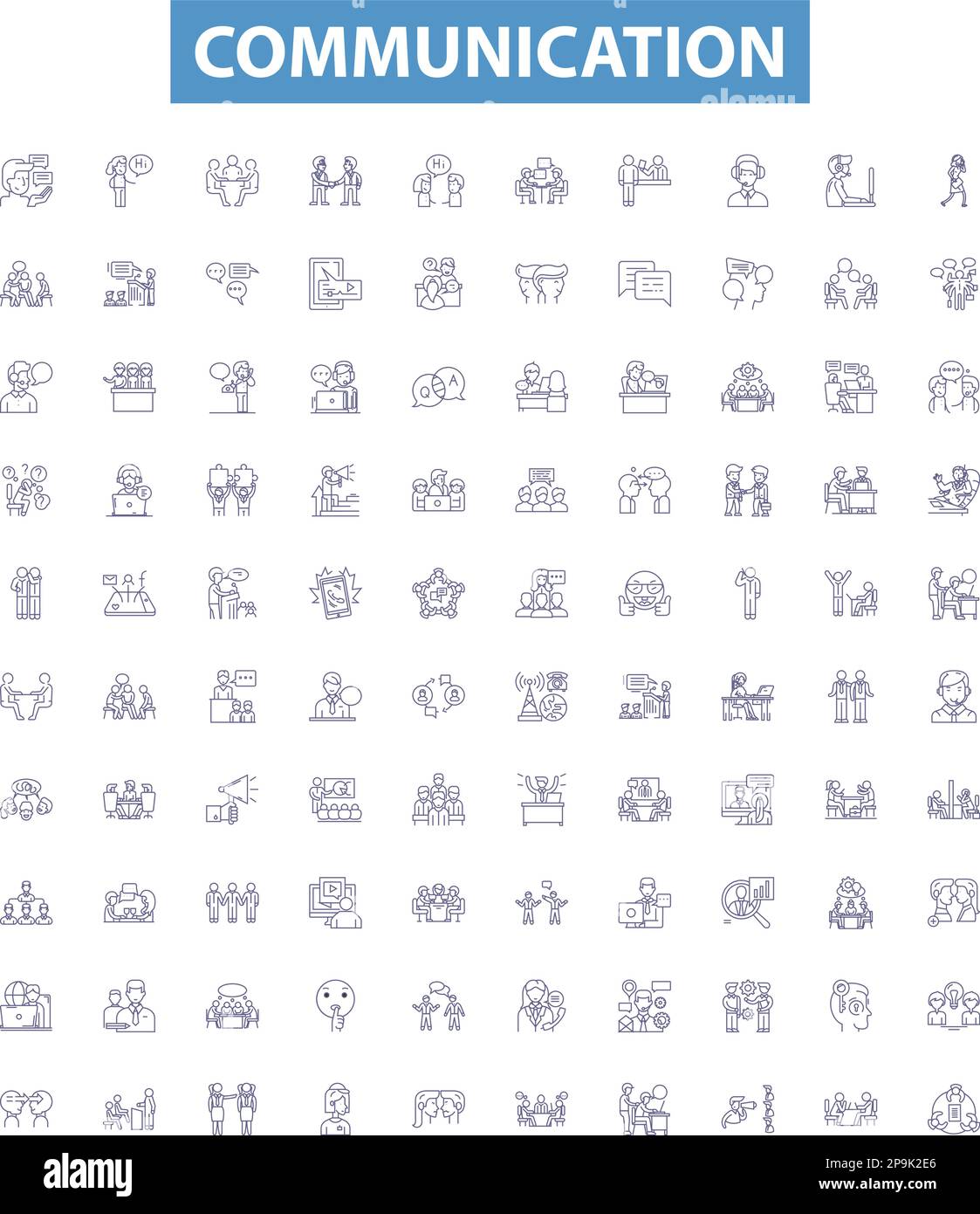 Communication line icons, signs set. Speech, Writing, Listening ...