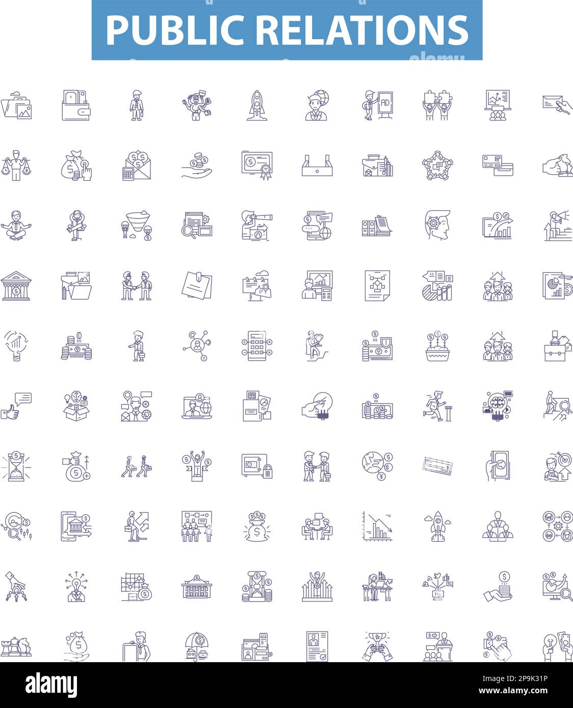 Public relations line icons, signs set. PR, Communications, Marketing ...