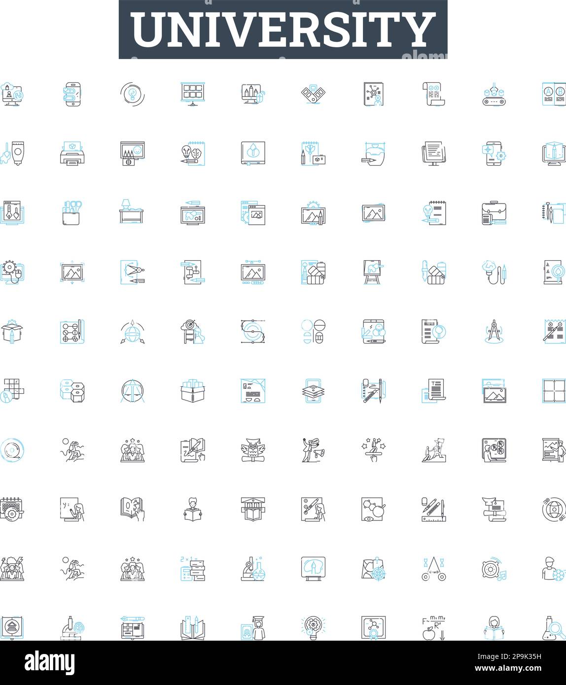 University vector line icons set. College, University, School, Higher-education, Campus ...