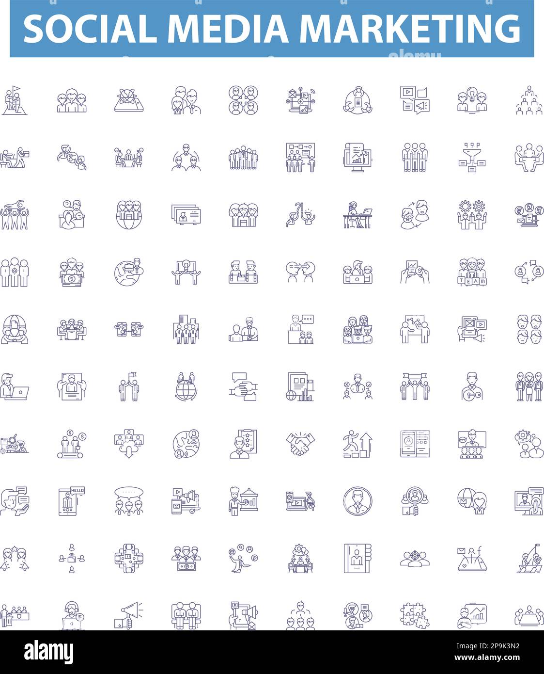 Social media marketing line icons, signs set. Networking, Advertising ...