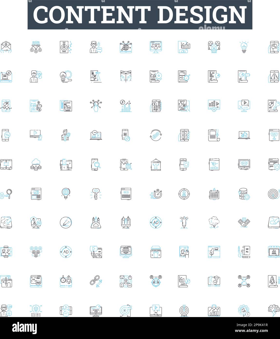 Content Design Vector Line Icons Set Content Design Layout Structuring Writing Formatting