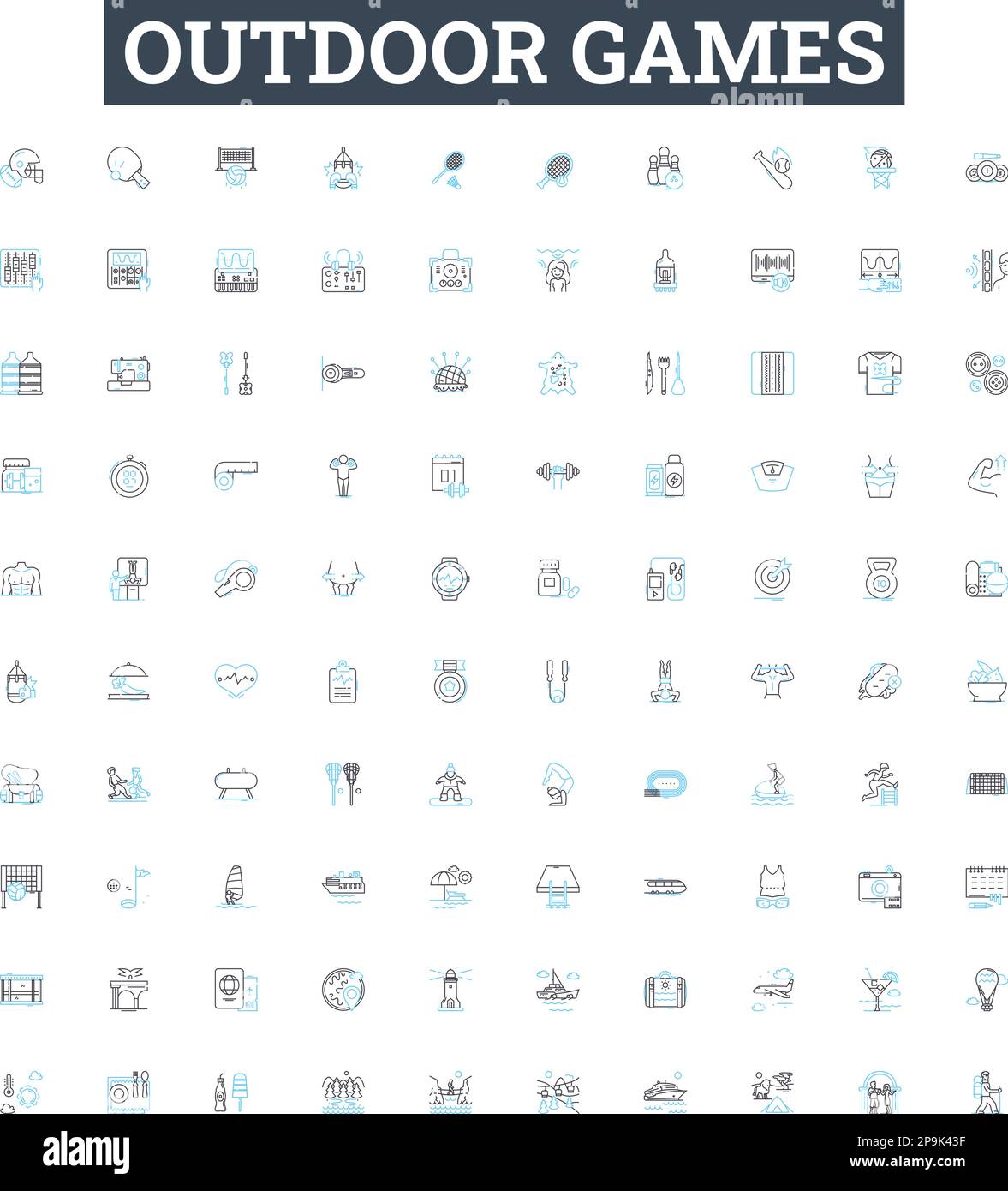Outdoor games vector line icons set. Sports, Ballgames, Lawngames, Tag ...