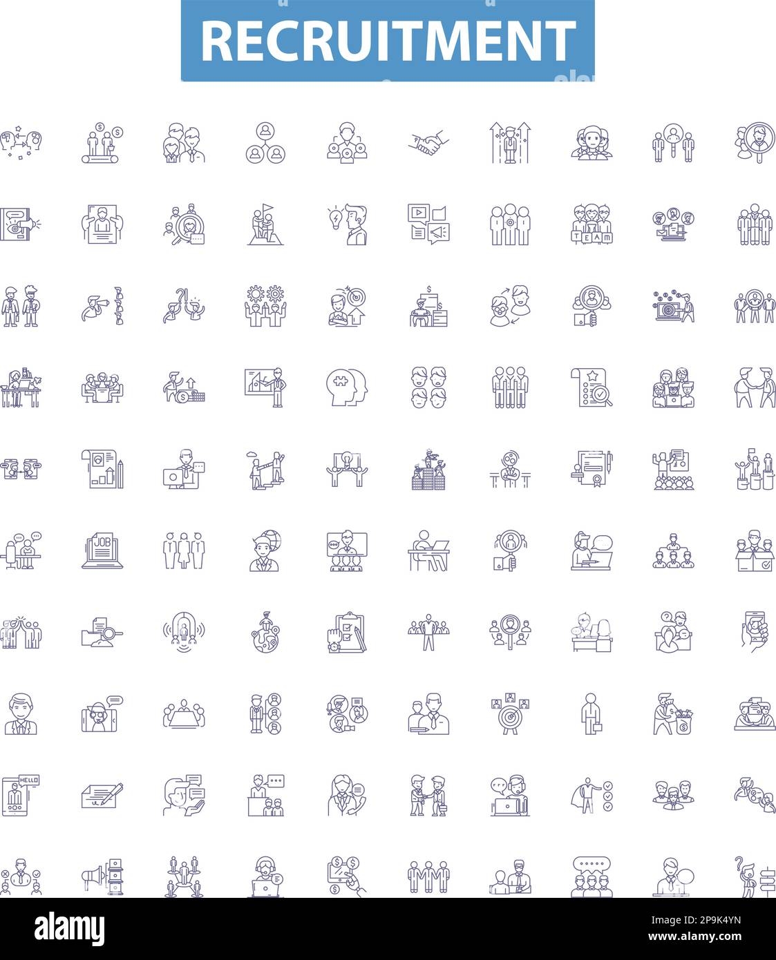 Recruitment line icons, signs set. Hiring, Appoint, Source, Staffing ...