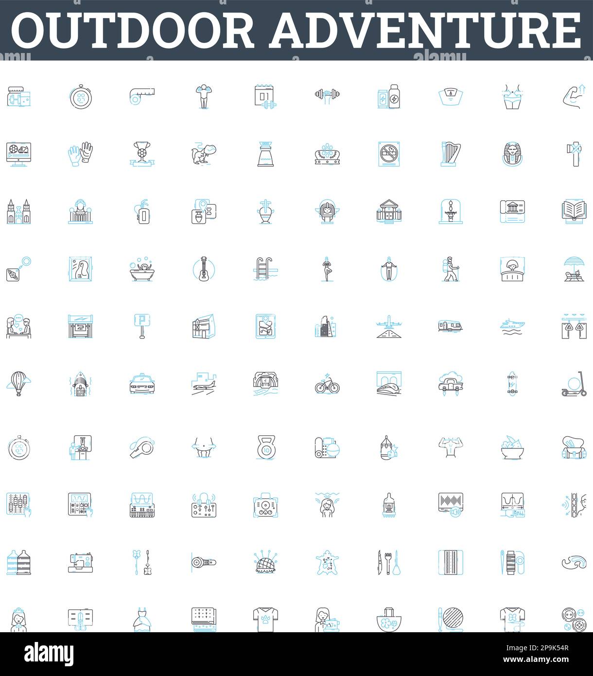 Outdoor adventure vector line icons set. Hiking, Camping, Climbing ...