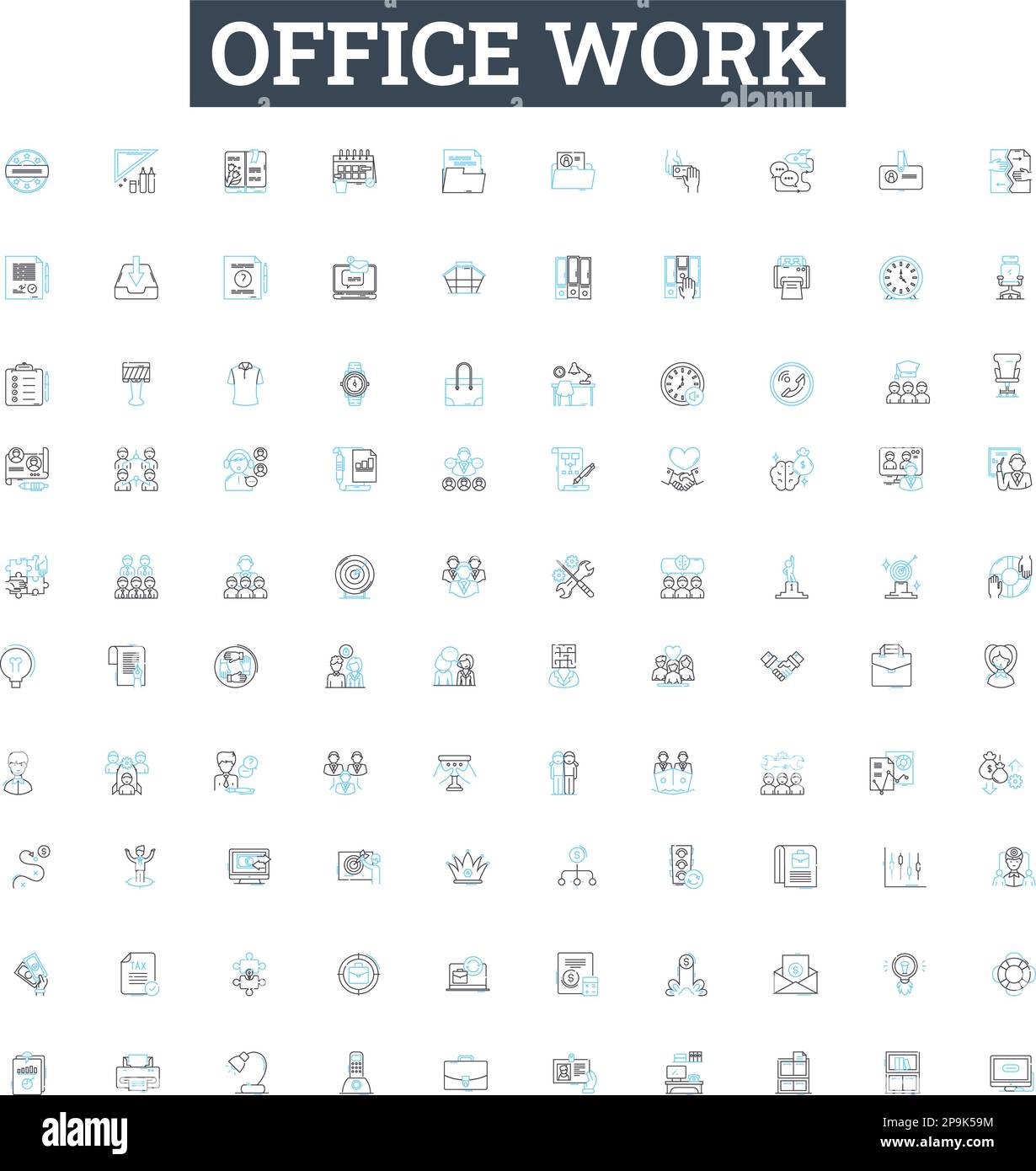 Office work vector line icons set. Office, Work, Documents ...