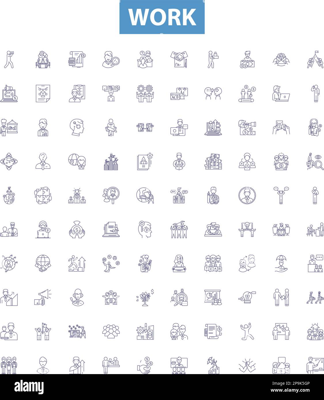 Work line icons, signs set. job, labor, effort, task, drill, grind ...